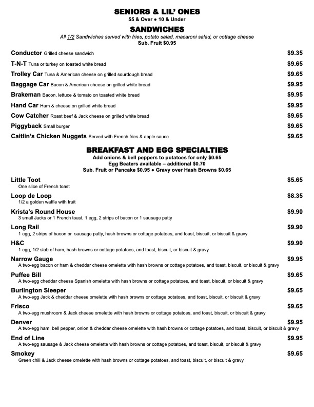 The Train Depot Menu – The Train Depot